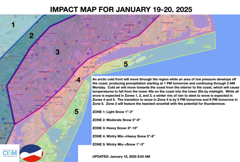 Impact Map For January 17, 2025 – NY NJ PA Weather