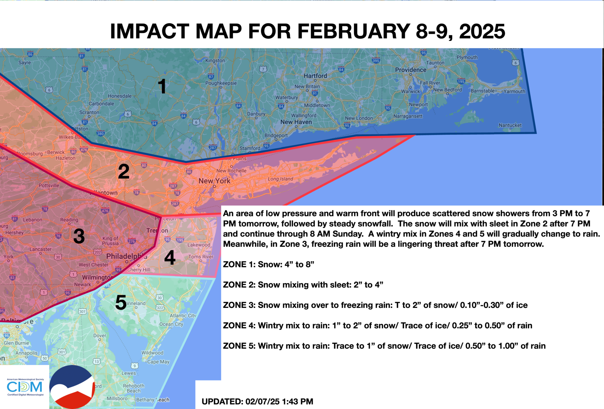 Impact Map For February 8-9, 2025 – NY NJ PA Weather